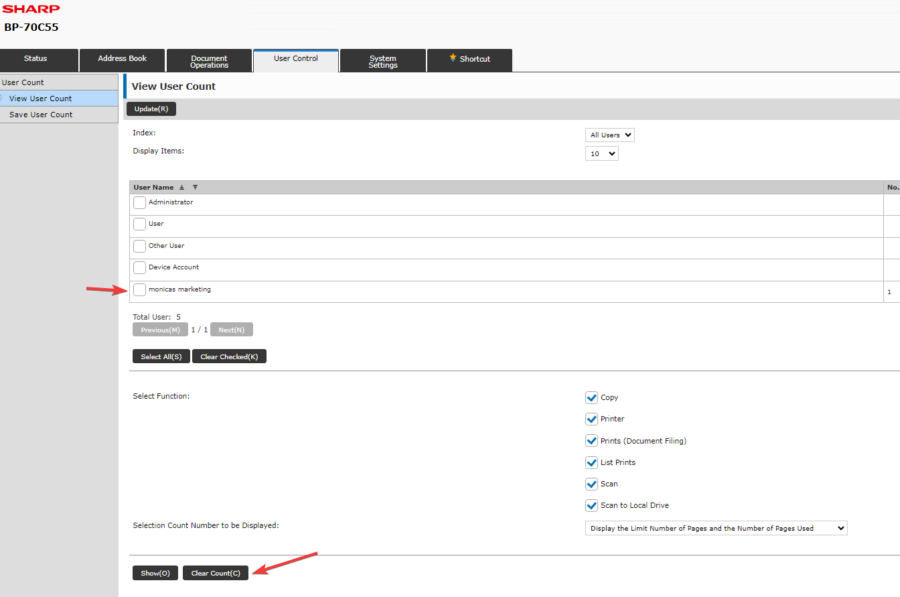 How to Check and Clear Counters for Sharp User Control | Novatech