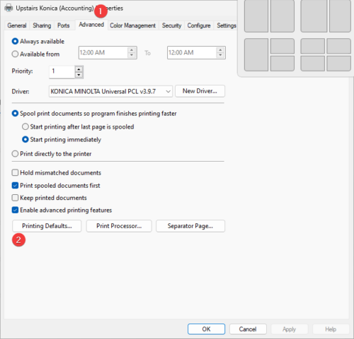 How to Setup Konica Print Defaults on Windows | Novatech